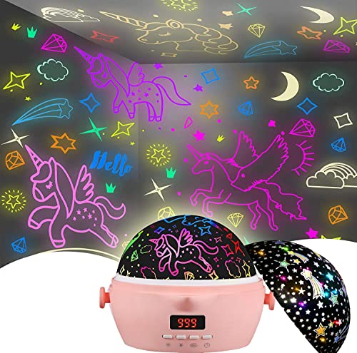Unicorn Night Light for Kids,Timer Star Night Light Projector 2 in 1 Girls Unicorn Lights&Lamp for Girls Bedroom Unicorn Room Decor, Christmas Birthday Gifts for Girls Kids 3-9 Year Old