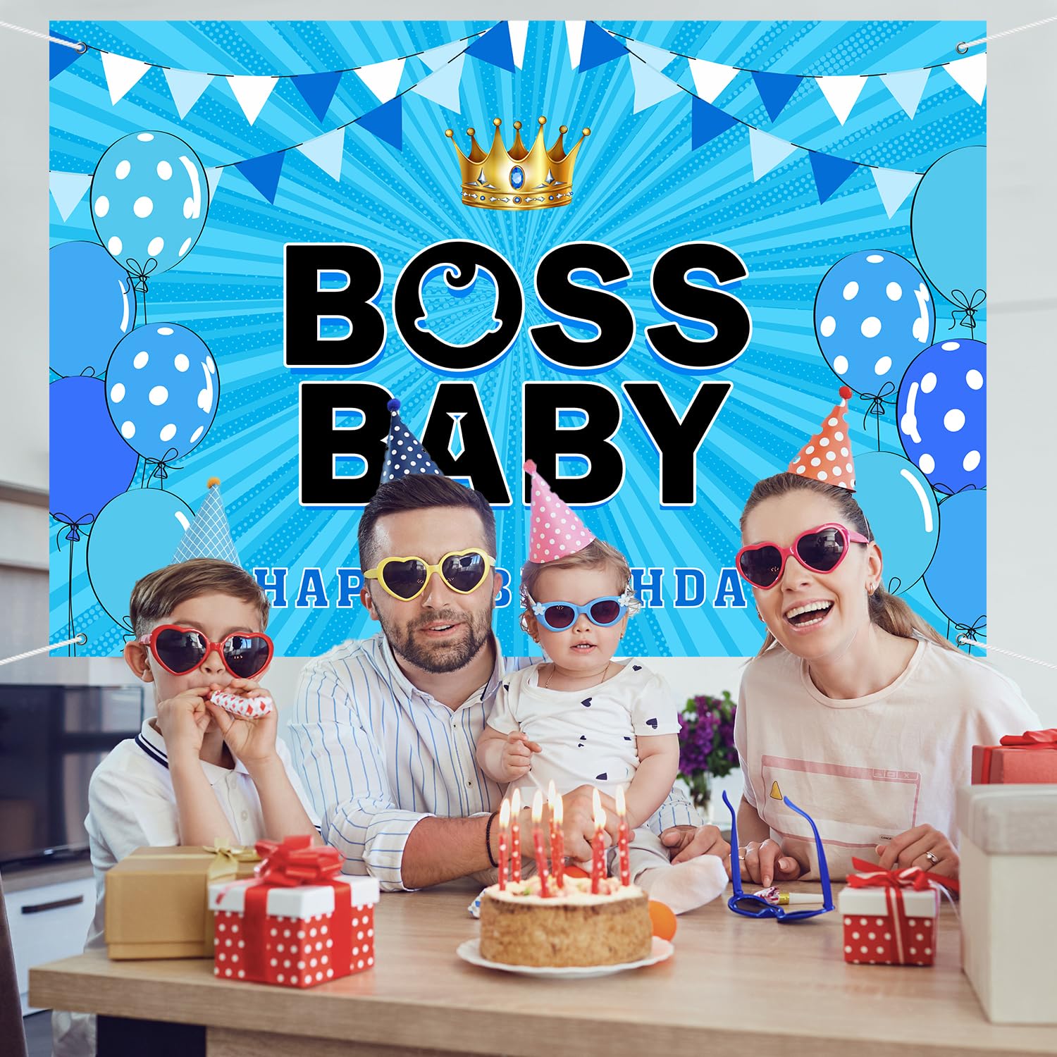 INNORU Boss Boy Backdrop Banner, Gender Reveal Poster Baby Shower Photography Backdrop Boy 1st Birthday Party Decorations Photo Booth Props 6x4ft