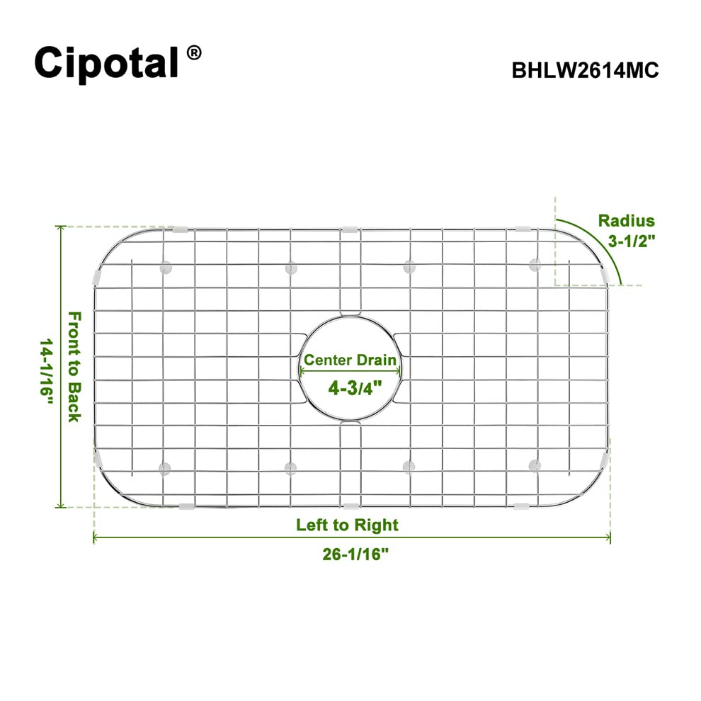 CIPOTAL 26.1 in. x 14.1 in. Centre Drain Sink Protector with Supersoft Silicone Feet in 304 Grade Stainless Steel