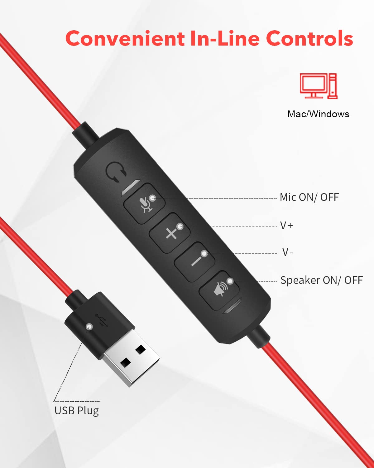 NUBWO HW03 USB Headset with Noise Canceling Microphone for PC, in-line Controls, Lightweight Wired Headset for PC, Mac, Laptop on Home, Office, Classroom, Chat, Online Class, Meeting