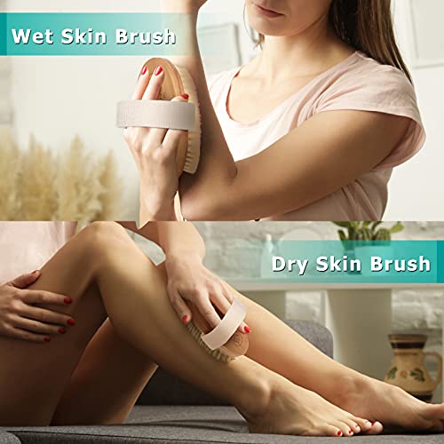 Gunoze Shower Brush Set, Dual-Sided Long Handle Back Scrubber with Soft and Stiff Bristles, and 2 Pack Dry Brushing Body Brush for Wet or Dry Brushing, Shower Body Exfoliating for Radiant Skin