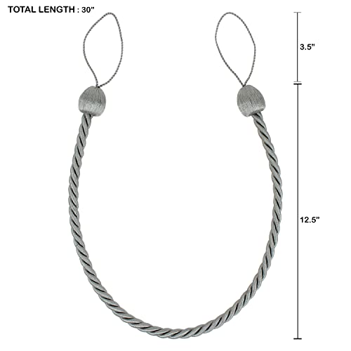 MALOINTEX 4 Pack Curtain Ropes Tiebacks Tie-Backs, Curtain Handmade Holdbacks, Polyester Curtain Tieback - Charcoal