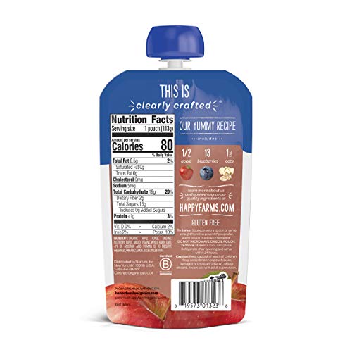 Happy Baby Organics Clearly Crafted Stage 2 Baby Food, Apples, Blueberries and Oats, 4 Ounce (8 Count)