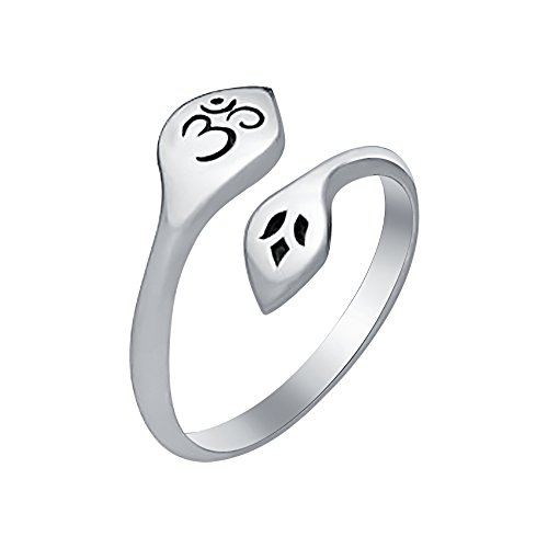 Beautiful 14K White Gold Over .925 Sterling Silver Bypass Om & Lotus Ring-Adjustable Midi Ring for Womens