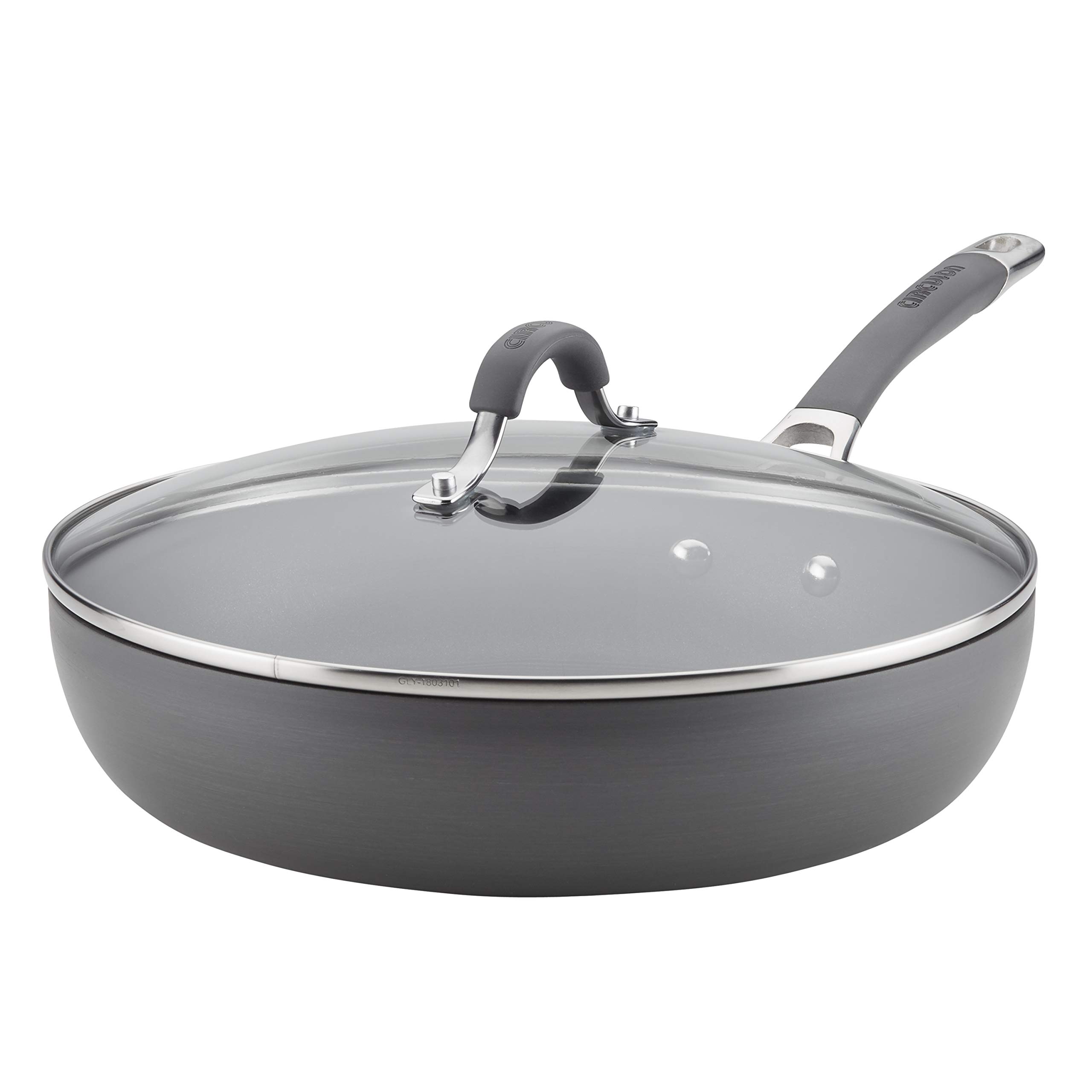 Circulon Radiance Deep Hard Anodized Nonstick Frying Pan - 12 Inch, Gray & 83906 Radiance Hard Anodized Nonstick Frying Pan with Helper Handle - 14 Inch, Gray