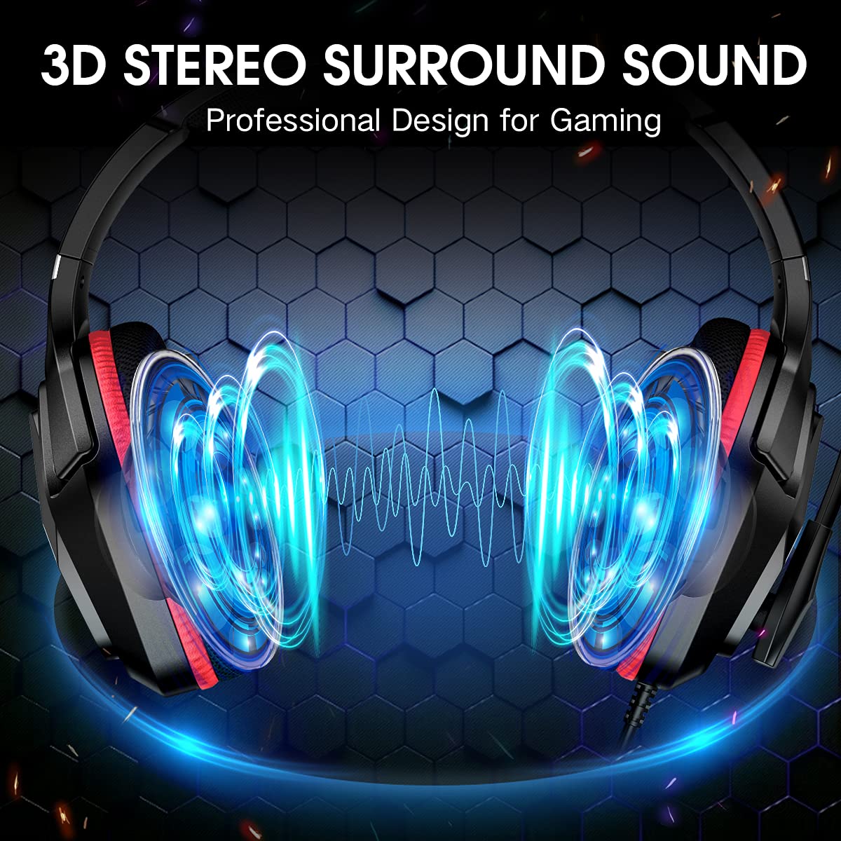 nulliplex Gaming Headset Xbox one Headset with Mic Stereo Gaming Headset, Noise Immunity Swivel Mic & LED Light, Suspension Headband PS4 VR Headphone Compatible with PC PS5 Xbox One (Black red)