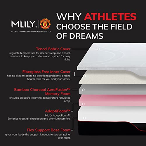 MLILY King Mattress, Manchester United 12 Inch Memory Foam Bamboo Charcoal Mattress, Cool Sleep & Pressure Relief, Made in USA, White