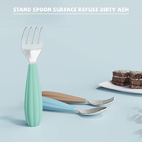 Hippywell Toddler Utensils, Toddler Forks and Spoons Set, Kids Silverware Set with Silicone Anti-Choke Handle, Self-Feeding Toddler Utensils, Children Safe Flatware, Natural/Green/Blue