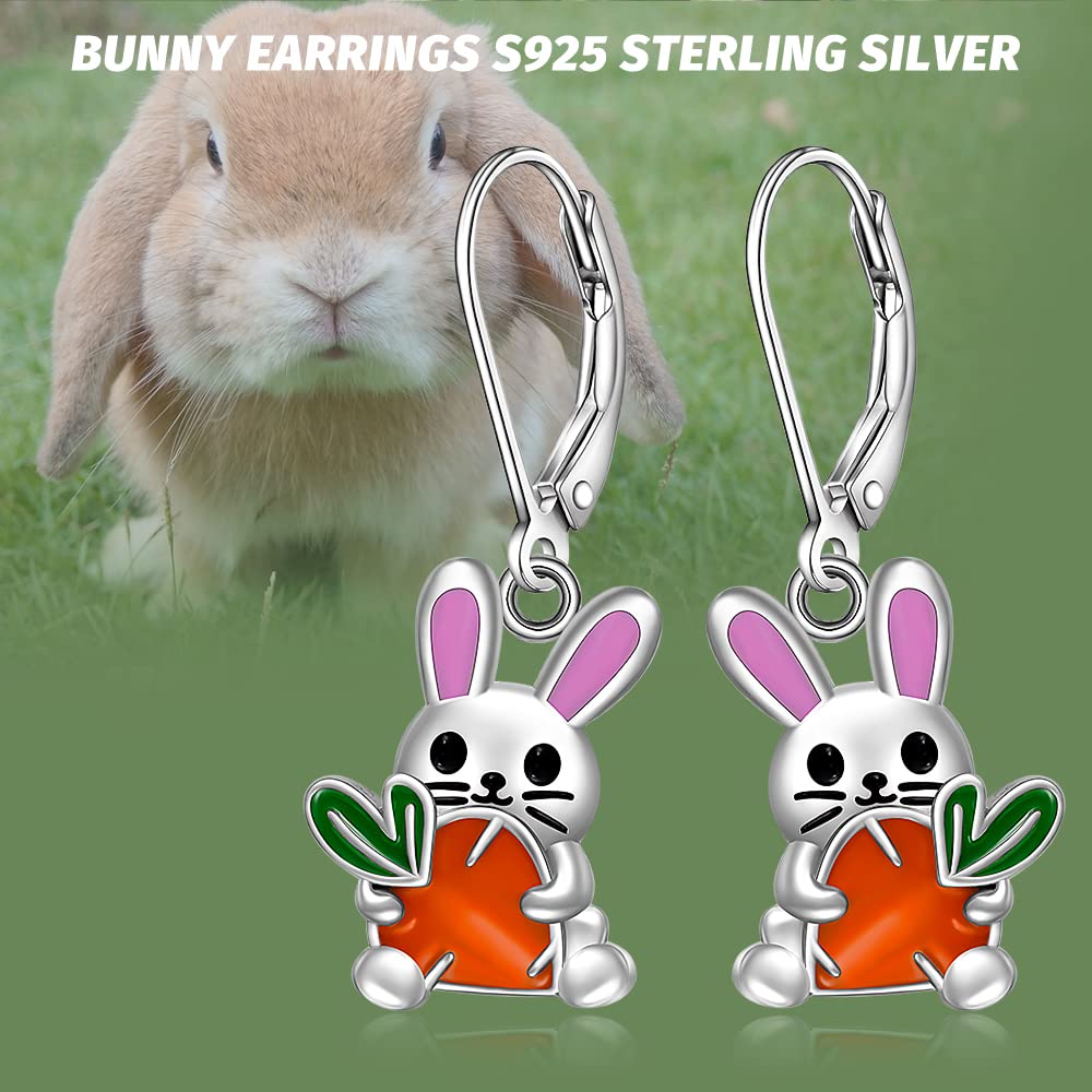 Bunny Earrings for Women Sterling Silver Easter Earrings Bunny Loves Carrot Rabbit Animal Easter Jewelry