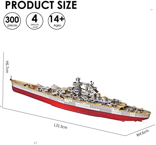 Piececool 3D Metal Puzzles for Adults, Richelieu Battleship Model Kits, Military Watercraft Warship Models Building Kit DIY 3D Puzzles for Anxiety Relief Toys, Great Gift Ideas -300 Pcs