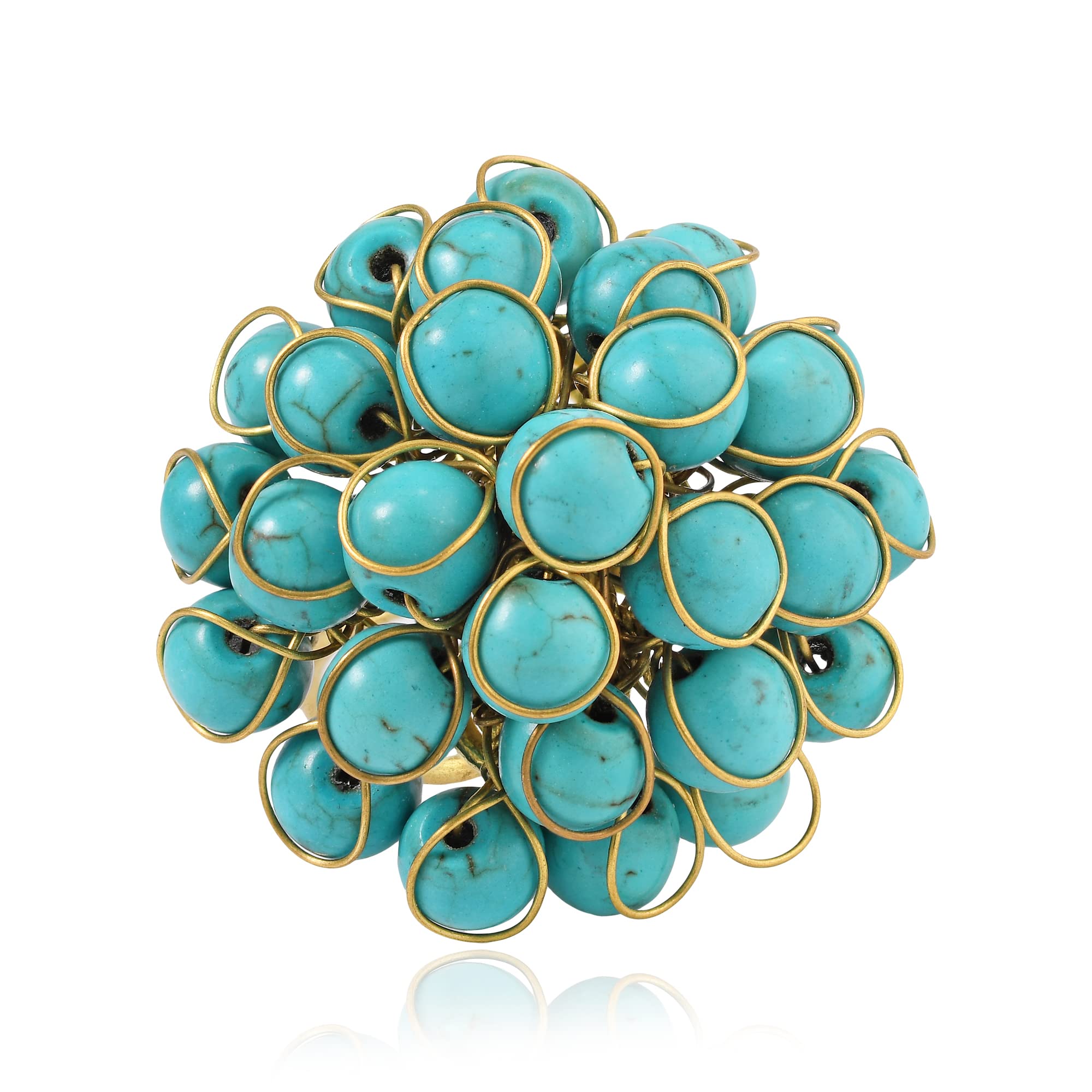 Beautiful Cluster Simulated Turquoise & Brass Statement Ring, resin