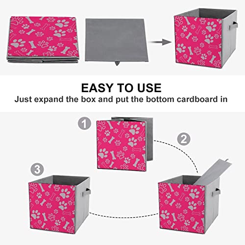 Dog Paws and Bone Pattern Large Cubes Storage Bins Collapsible Canvas Storage Box Closet Organizers for Shelves
