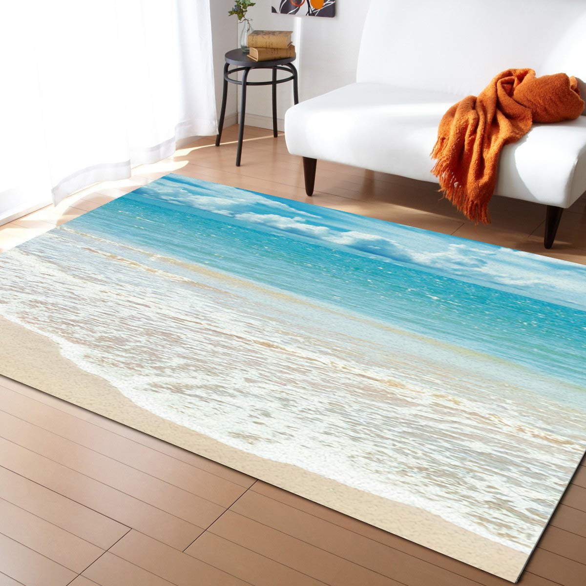 Gsypo Summer Indoor Modern Contemporary Area Rug, Tropical Ocean Beach Sea Water Ultra Soft Non-Shedding Carpet Floor Mats Stain Resistant Living Room Bedroom Area Rugs Washable 5'x8'