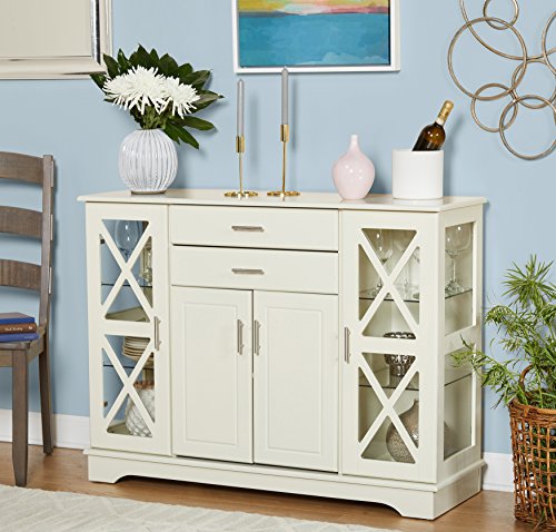 Target Marketing Systems Kendall Dining Buffet Cabinet with Storage, Modern 2-Drawer Kitchen Sideboard Doors, and 2 Adjustable Glass Shelves, 47.25" Inch, Antique White