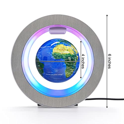 Flagest Magnetic Levitation Floating Globe - Levitating O Shape Globe with LED Lights for Educational Home Office Desk Decor - Birthday Holiday Party Christmas Gift (4Inches Globe)
