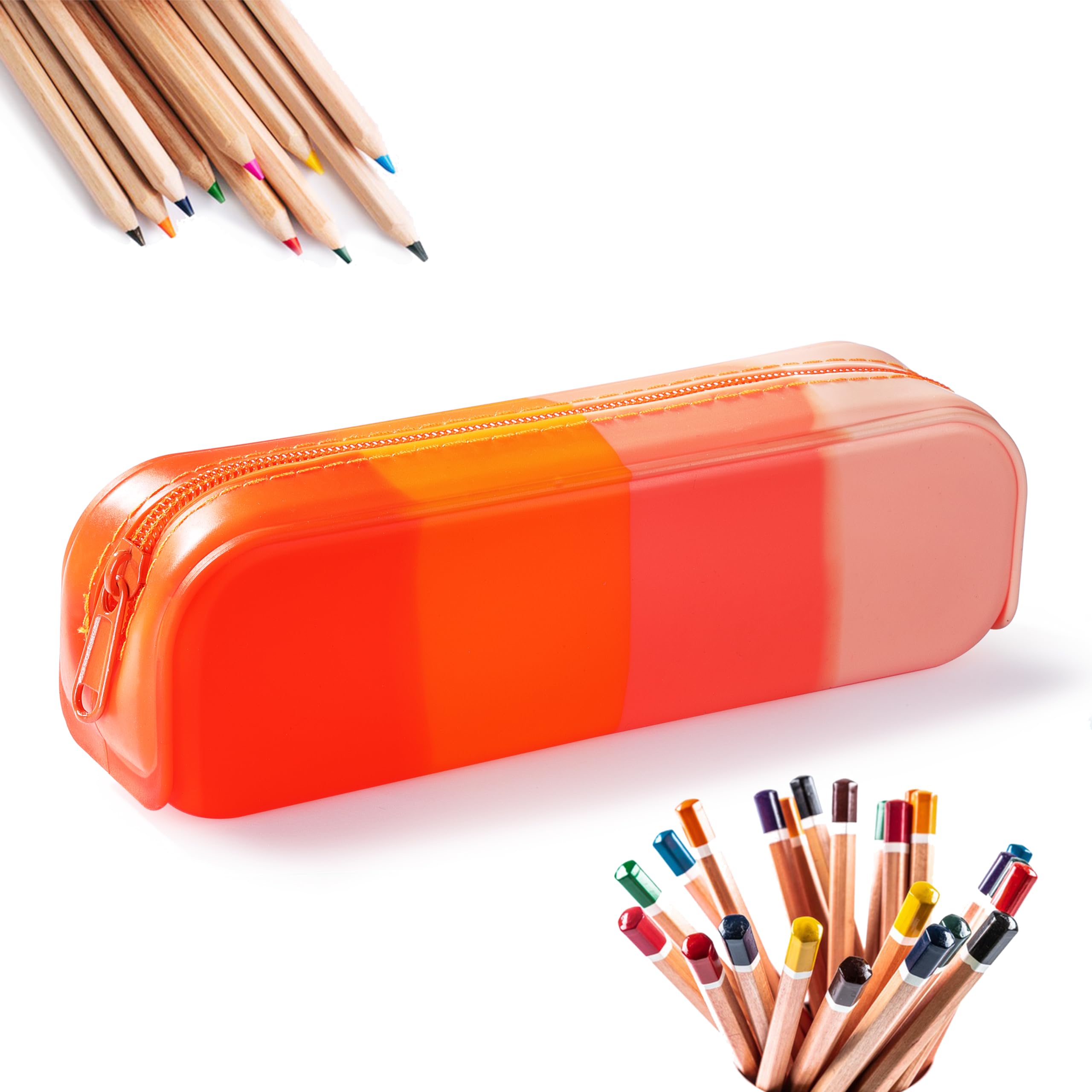 COKUMA Silicone Pencil Case, Pencil Pouch, Stylish Color Cute Aesthetic Pencil Case, Pencil Case Small, Versatile Pencil Bag for Adult Women Men (Stylish Four Color Splicing)