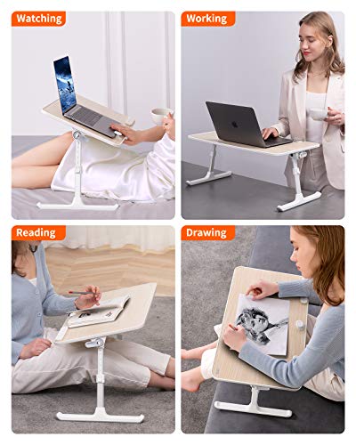 Laptop Desk for Bed, SAIJI Lap Desks Bed Trays for Eating Writing, Adjustable Computer Laptop Stand, Foldable Lap Table in Sofa and Couch(23.6 x 13Teak