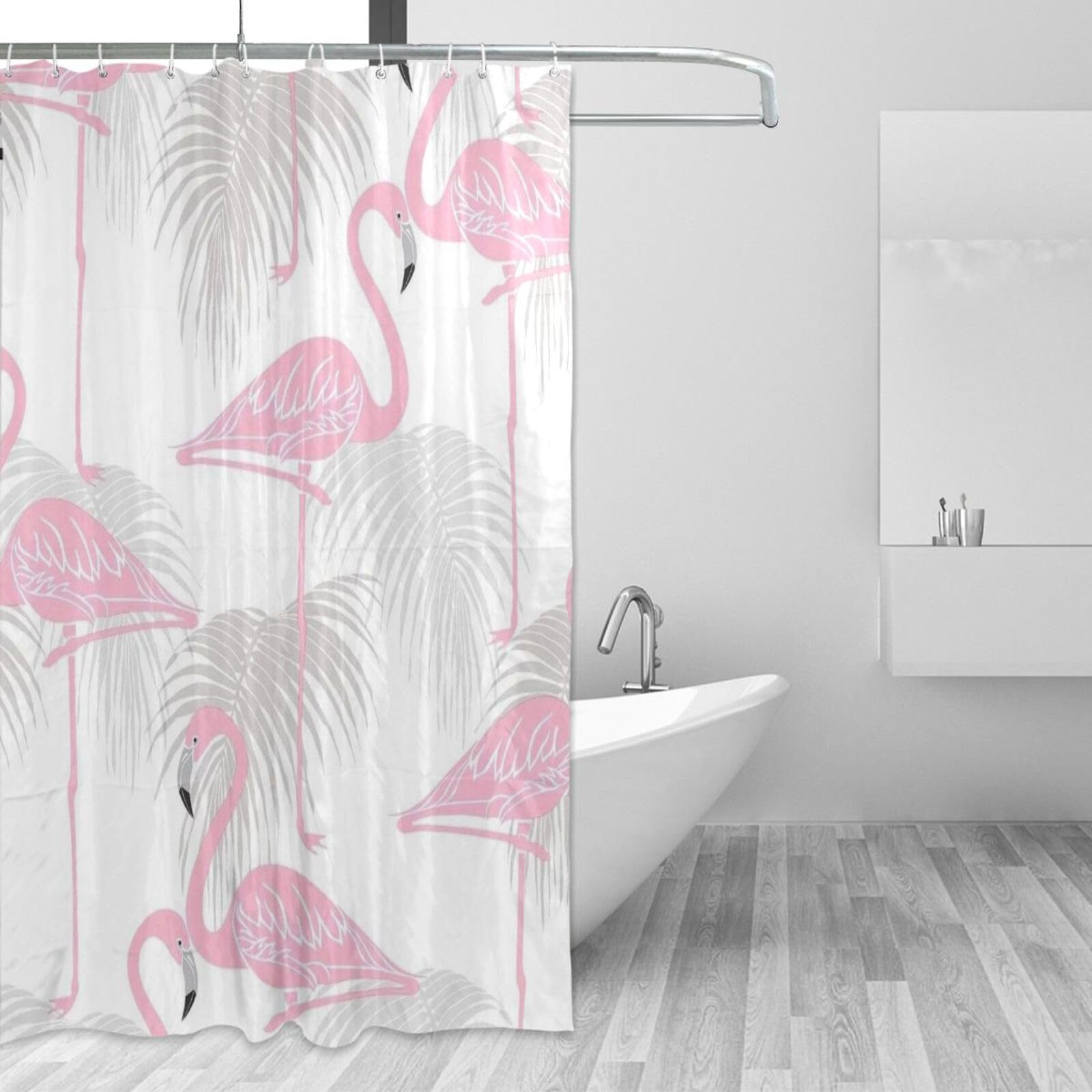 BLuevi Pink Flamingo Shower Curtain for Bathroom Waterproof Fabric with Hooks 72x72 Inch