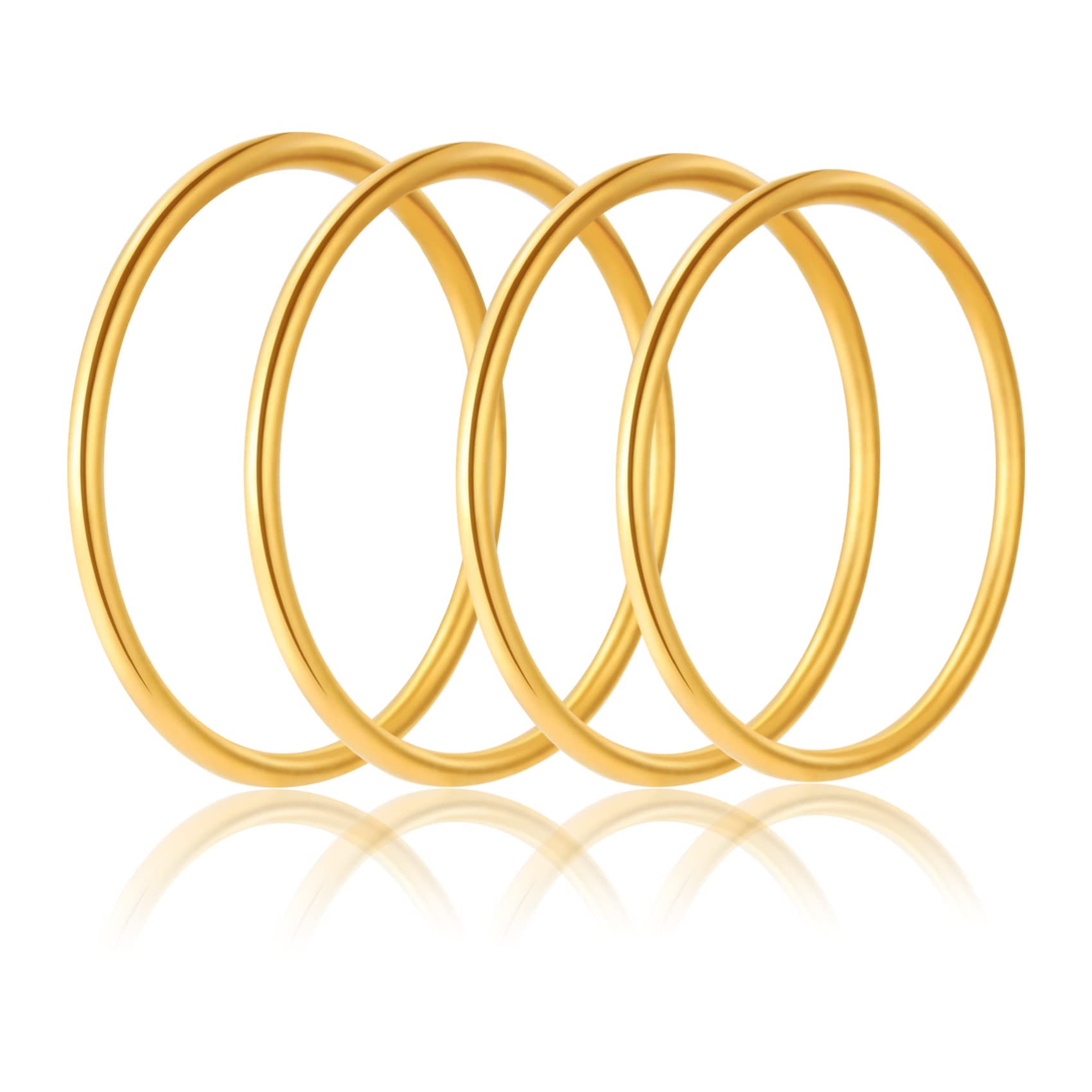 BUREI 14K Gold Plated Bangle for Women Stackable Thin Round Bracelet Smooth Handmade Gold Bangle Bracelet Gift for Girls Ladies (4PC Gold 4mm, 7.7 inch)