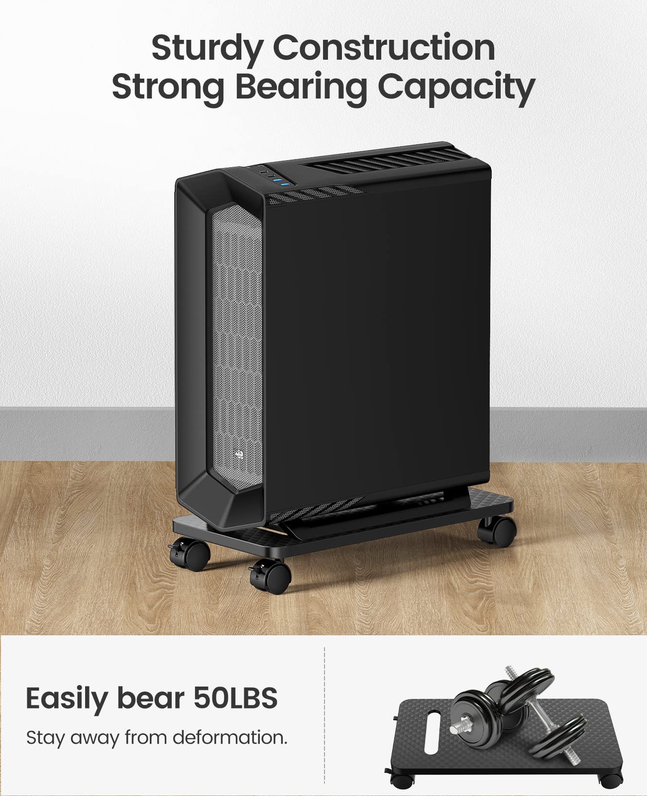 Computer Tower Stand, ORICO PC Holder Mobile CPU Holder with Protective Sides and 4 Caster Wheels Computer Tower Stand Carts on Carpet Fits for Most Computer Tower, Gaming PC, ATX Case