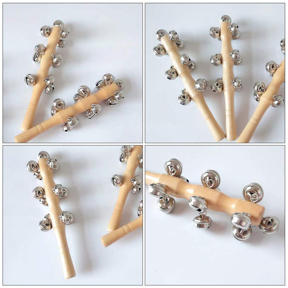 NUOBESTY Wooden Jingle Bells, 1pc Hand Jingle Bells Wood Jingle Bells Wood Handle Musical Bells Jingle Stick Shaker|21x5cm