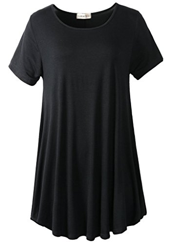 LARACE Plus Size Tops for Women Short Sleeve Shirts Casual Summer Clothes Round Neck Tunics for Leggings (3X, Black)