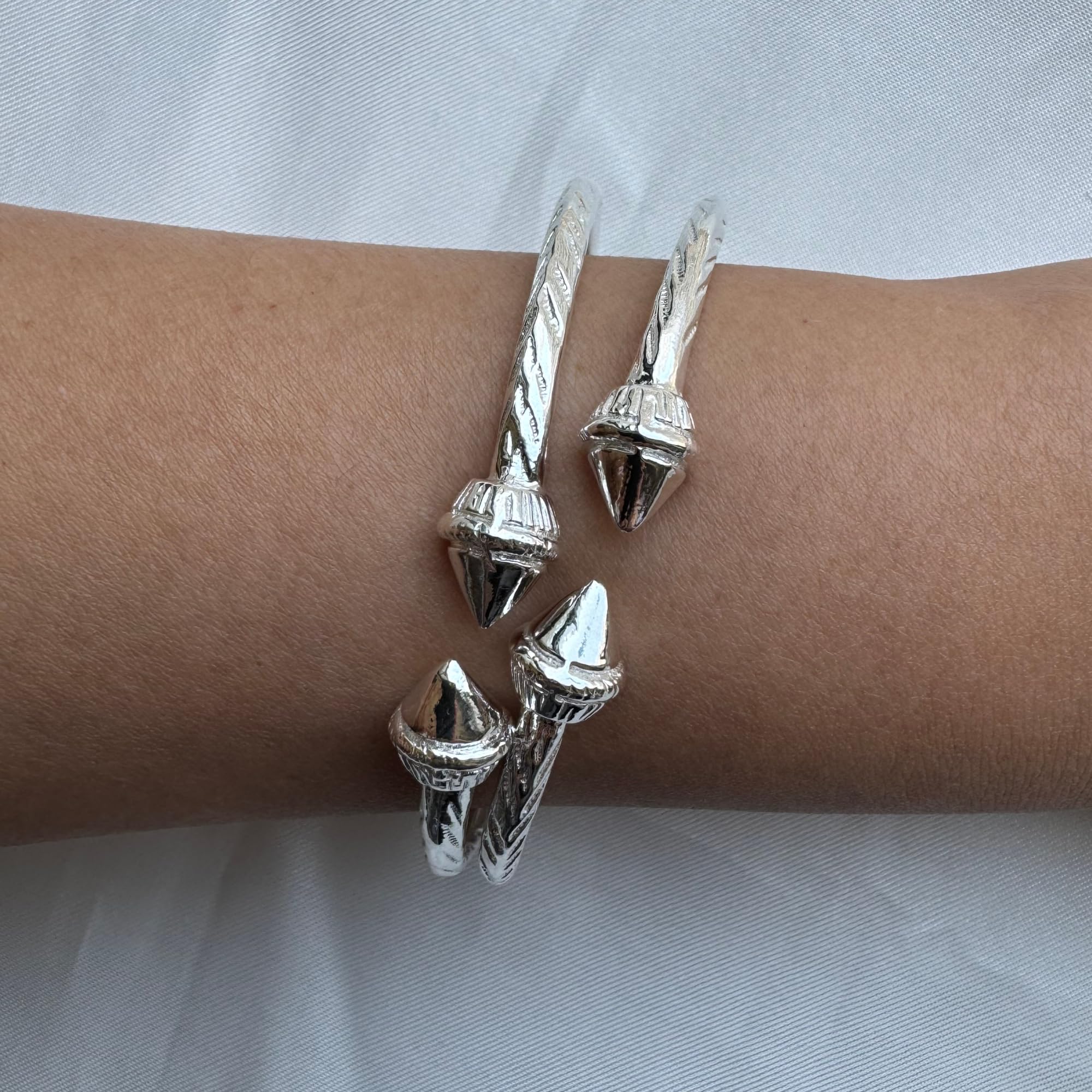 Better Jewelry Elegant Pointed Ends .925 Sterling Silver West Indian Bangles,1 pair