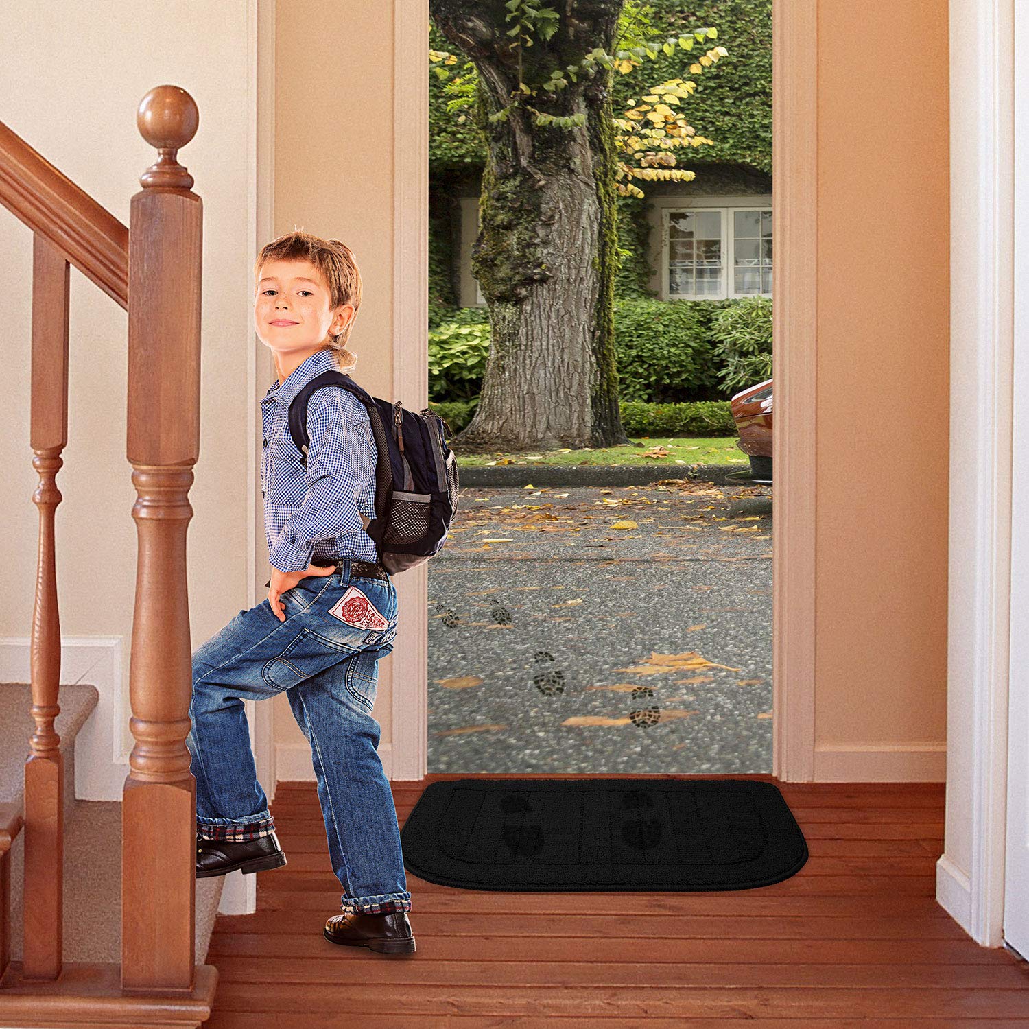 BEQHAUSE 30x18 Inch Kitchen Rug Mats, Durable Anti-Slip Absorbent Dirt-Resistant Kitchen Rug Pet Mat Machine Washable (Black)