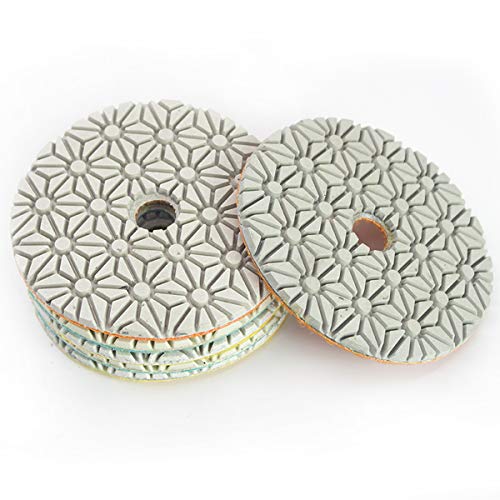 FINGLEE DT 4 inch 3 Steps Diamond Dry Polishing Pad Diamond Resin Discs for Granite Marble Quartz (5pcs Grit2)