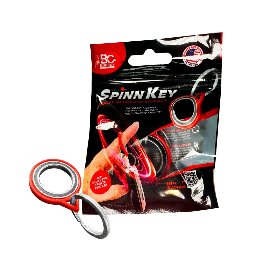 BurkeyCo SpinnKey - Fidget Keychain Spinner, Car Key Flipping Ring, Karambit - Red
