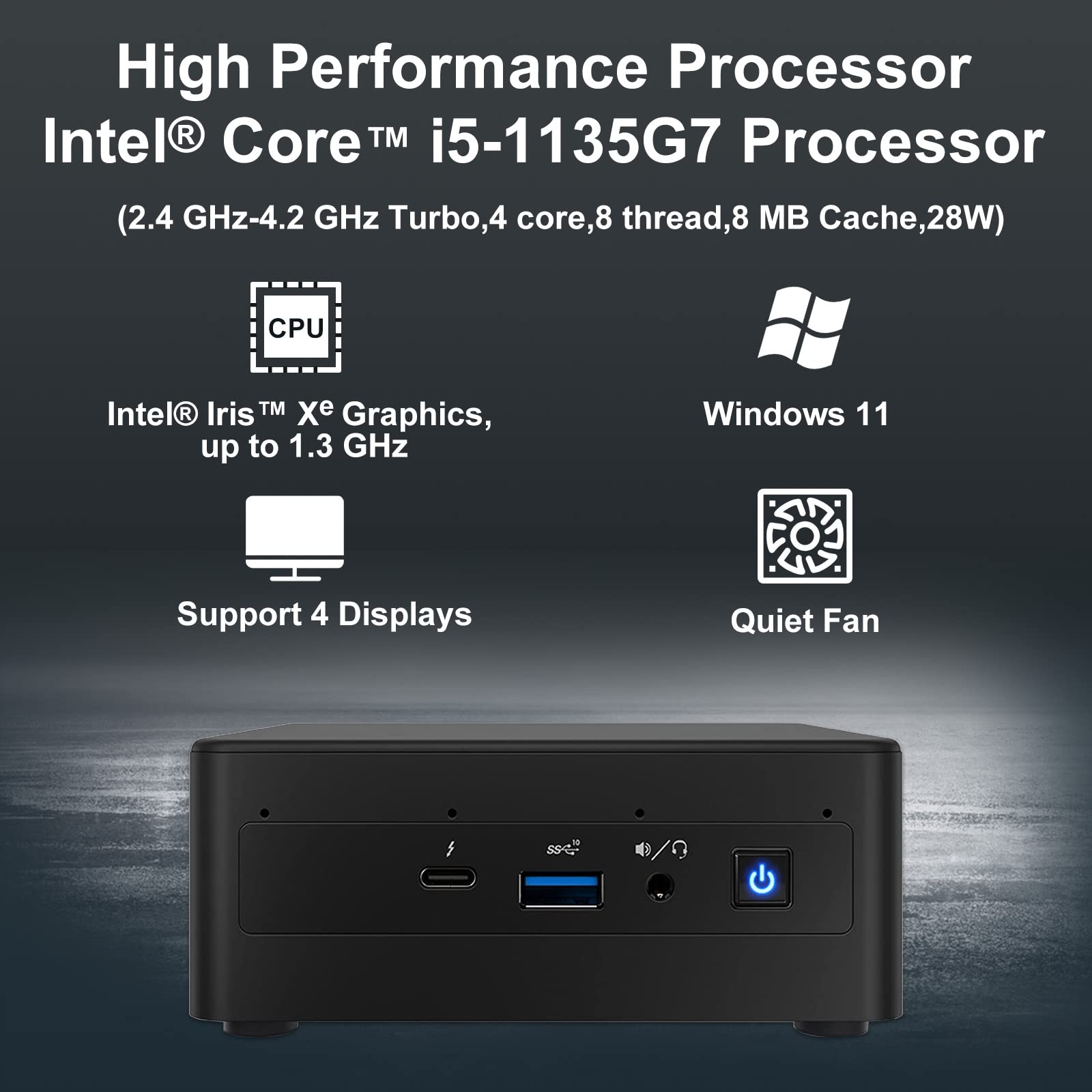 Intel NUC11PAHi5 Mini PC,Mini Computer Win 11,Four-Core i5 1135G7 - Up to 4.2 GHz Turbo,NVMe SSD DDR4 RAM,WiFi 6,BT 5.2 Thunderbolt 3,8K Support,Quadruple Monitor(I5barebone NO AC Cord)
