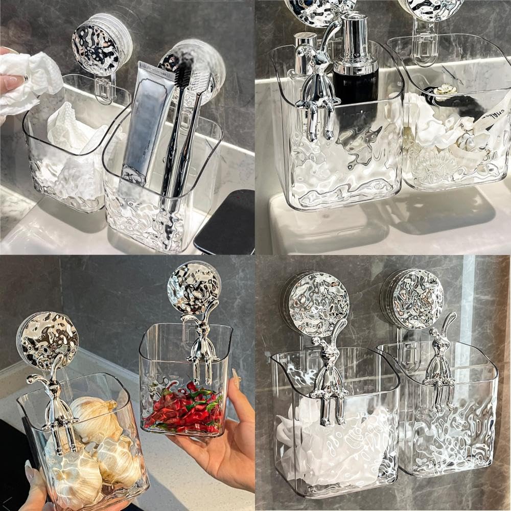 CRUIFU Acrylic Transparent Shower Storage, Light Luxury Style Glacier Pattern Suction Cup Shelf, Shower Caddy Easymount Bathroom Storage Shelf No Drilling Required