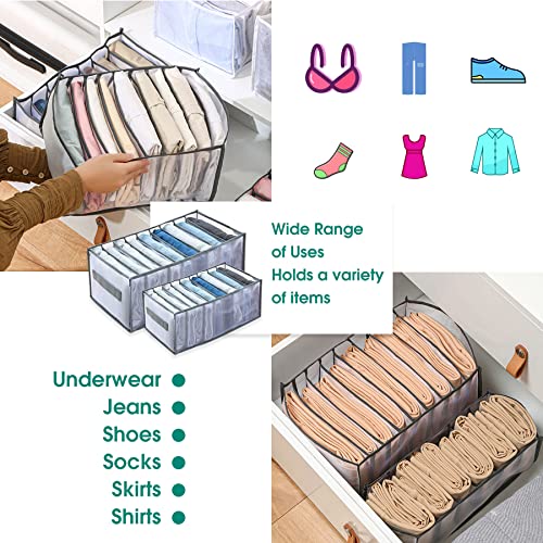 Large Capacity Clothes Organizer, 9Compartment Jeans Drawer Organizer - 2 Pack for Folding Clothes Wardrobe Drawer Storage Box Clothes Organizer for Shirts Pants