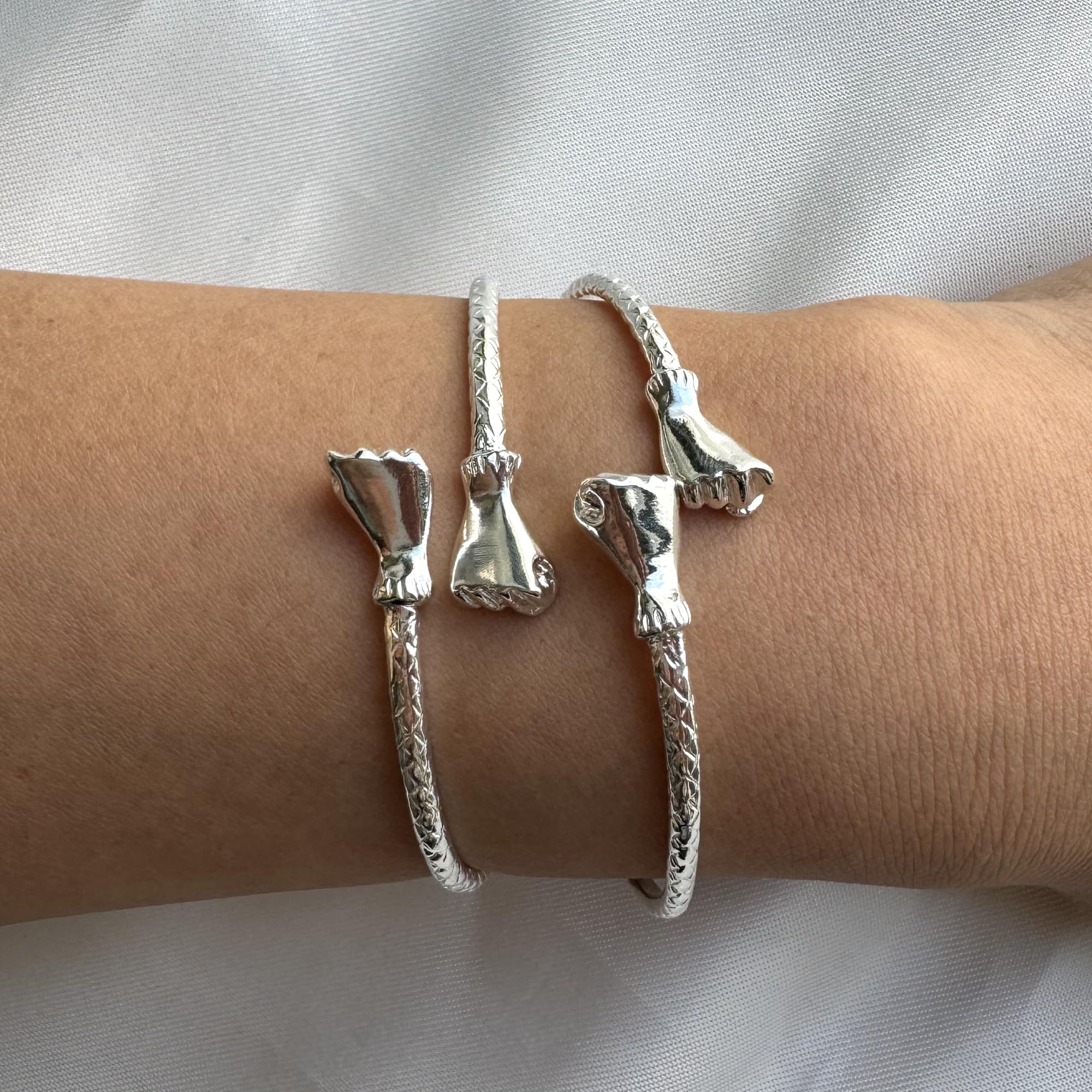 Better Jewelry Fist .925 Sterling Silver West Indian Bangles, 1 pair, Made in the Usa
