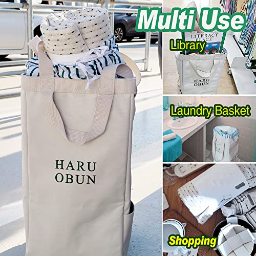 haruobun Slim Storage Rolling Bag, Compact Cooler, Insulated Collapsible Beach Summer, Fashion Rolling Shopper for Office Bathroom Kitchen Camping Mart Library Laundry Room Narrow Places, White