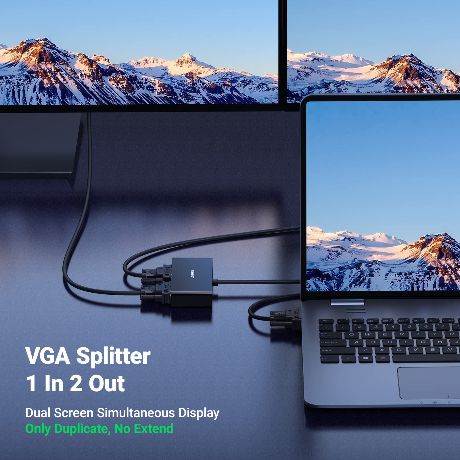 UGREEN VGA Splitter 1 in 2 Out Screen Duplication Support Mirror Mode Only Y Splitter Computer Monitor VGA SVGA Port with 1M Cable Support 1080P 60Hz for Laptop PC to Monitor