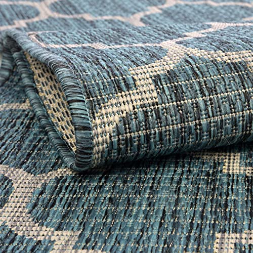 Unique Loom Outdoor Trellis Collection Area Rug (7' 1" x 10' Rectangle, Teal/ Gray)