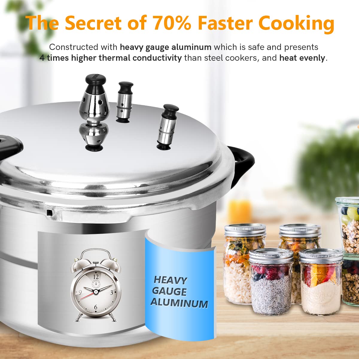 BreeRainz 5.3 Quart Pressure Cooker, 10 PSI Induction Compatible Pressure Canner w/Honeycomb Stainless Steel Clad Base for Fast & Even Heating, Canning Rack Included