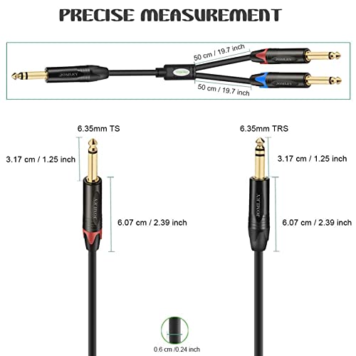 JOMLEY 1/4 inch TRS Stereo to Dual 1/4 inch TS Mono Insert Cable, TRS Stereo Y Splitter Insert Cable, 6.35mm TRS Male Stereo to Dual 6.35mm TS Male Mono Breakout Cable-6.6 Feet