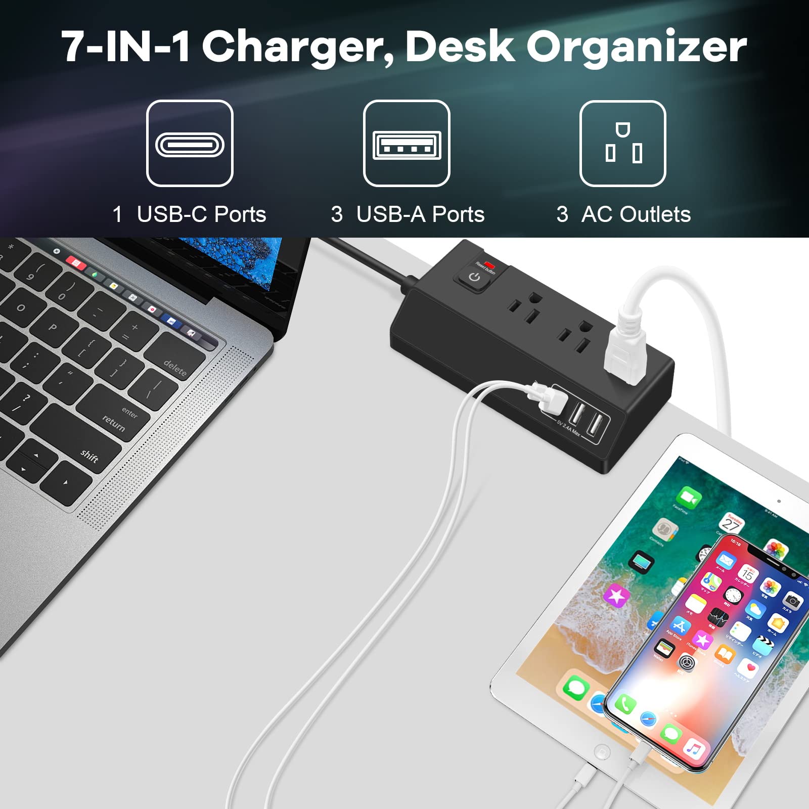 Desk Clamp Power Strip USB C (20W PD Fast Charging) - Desktop Surge Protector with 3 Outlets 4 USB Ports - Edge Mount Power Strip Desk Outlet Station Plug Extender - Phone Office Desk Accessories