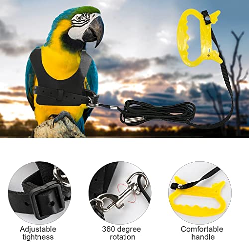Pet Parrot Bird Harness and Leash, Adjustable Bird Harness Leash for Trainning, Black Fashion Vest, Suitable for Cockatiel,Parrot,Parakeets Conures, Macaws, Parrots, Love Birds,Finches (S)