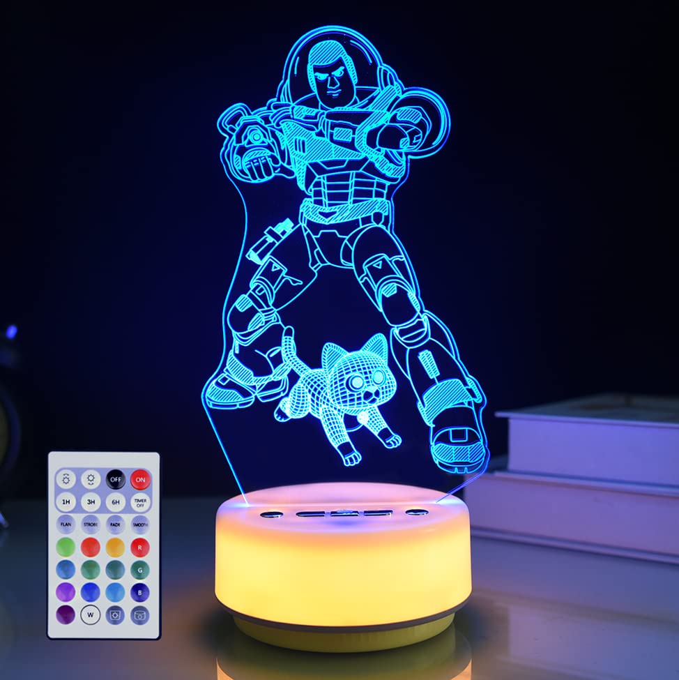 KYMELLIE Toy Story Bazz Lightyear Pixar Sox Night Light Lightyear LED Decor Light Remote Control 16 Colors for Kid's Room, Toys & Christmas Birthday Gifts for Boys/ Girls (Classic Style), Multicolor