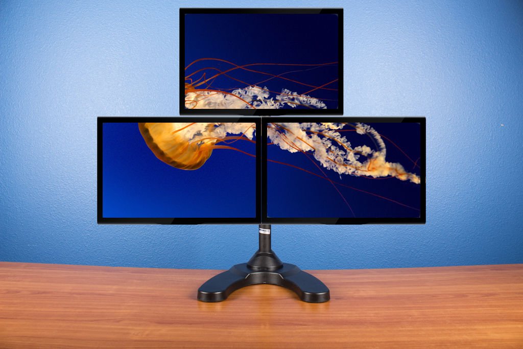 MonMount Triple Monitor Stand Freestanding Triangle Orientation Holds Up to 27-Inch Screens, Black (LCD-3501T-B)