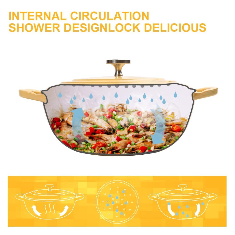 M-COOKER 4.5 Quart Dutch Oven Pot with Lid: Versatile Cast Iron Enamel Dutch Oven for Sourdough Bread Baking or Frying, Roasting, and Simmering(Yellow), 13.7Lx10.2Wx6H