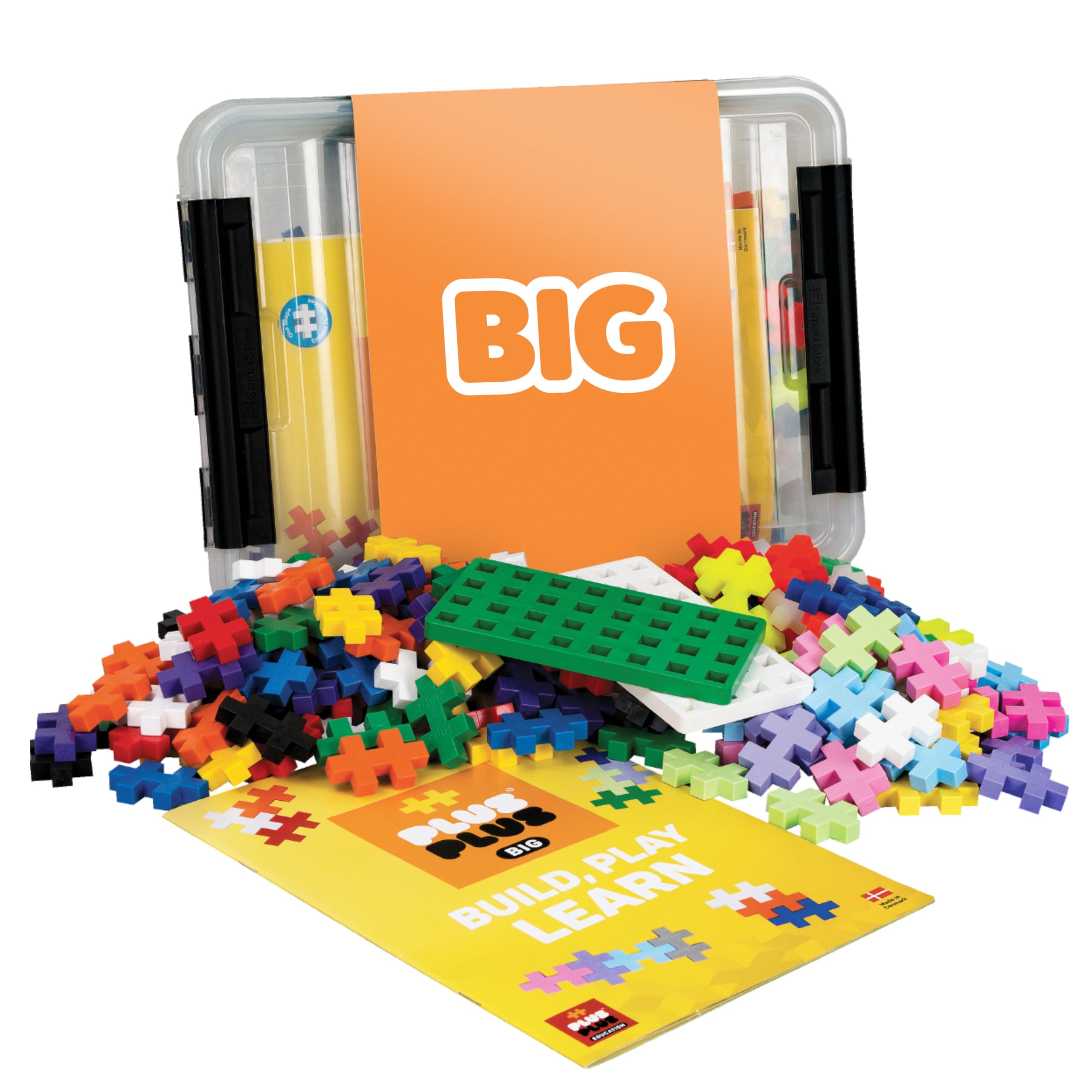 Plus-Plus Big - 200 Big pc in Storage Tub - Basic, Neon and Pastel Mix w/Baseplates - Construction Building Steam Toy, Interlocking Large Puzzle Blocks for Toddlers and Preschool