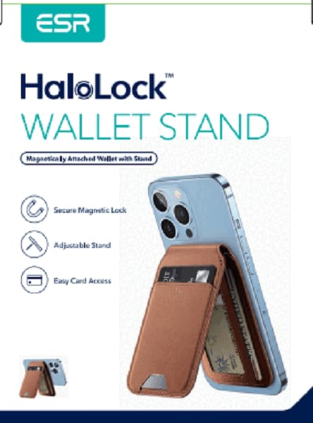 ESR Magnetic Wallet (HaloLock), Compatible with MagSafe Wallet, iPhone Wallet with Adjustable Stand, for iPhone 15/14/13/12 Series, Not for iPhone 13/12 mini, 3 Card Holder, Vegan Leather, Brown