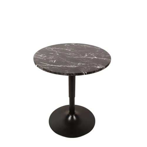 MoNiBloom Round High Top Table Height-Adjustable Bar Table with Black Marble Texture Top and Black Base, Modern Style, Suitable for Home Kitchen Balcony