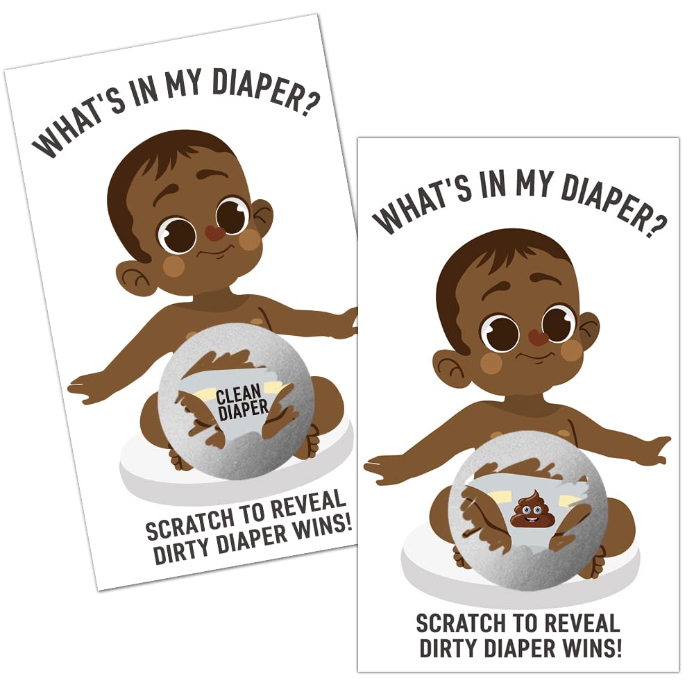Hafhue 50 Pack What‘s in My Diaper Scratch Off Game Scratch Off Cards for Baby Shower, Baby Shower Activity and Idea, Silly Activity for Ice Breakers(African American)