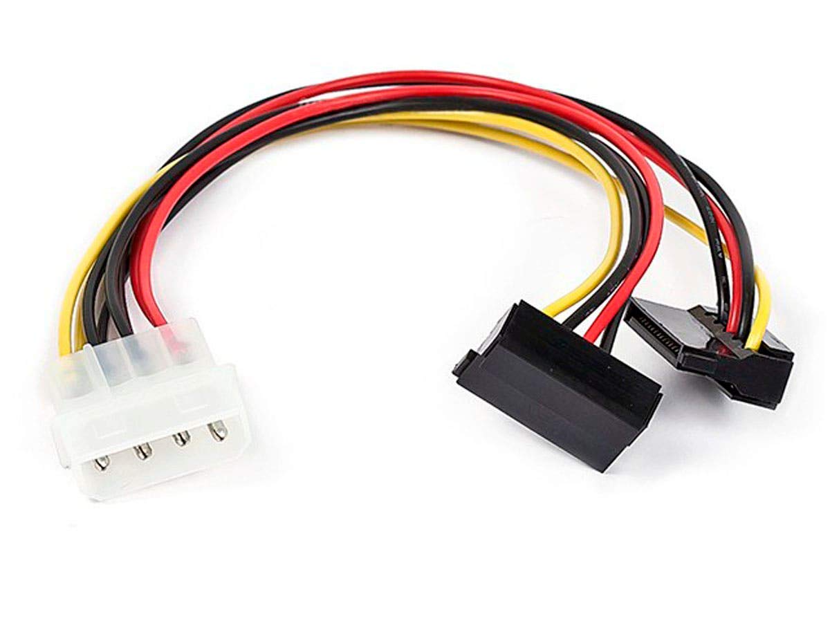 Monoprice Data Cable - 0.67 Feet - 4-pin MOLEX Male to 2X 15-pin SATA II Female with 90 Degree Power Cable