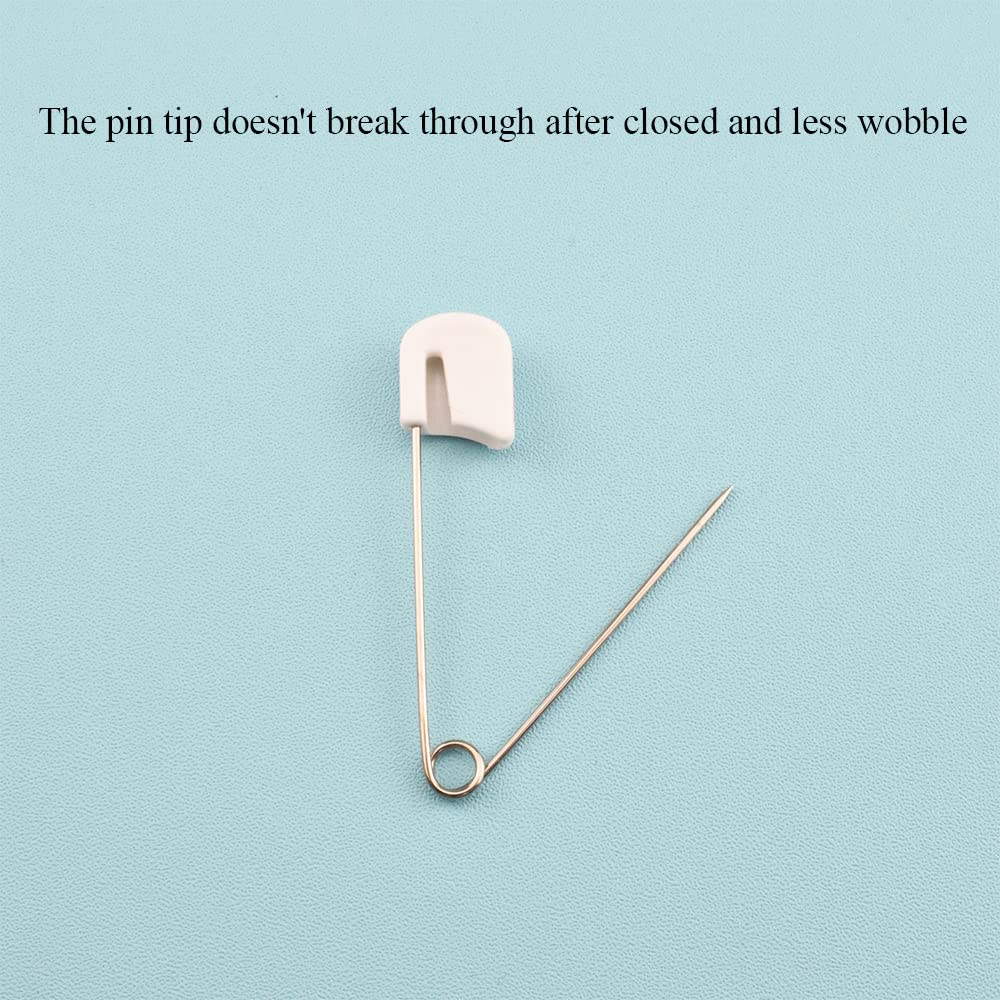 HAHIYO 52mm Length Plastic Head Cloth Pins Closed Sturdy Easy Penetrate Safer Operate Reusable Durable Stainless Steel Nappy Diaper Pin White 50 PCS for Sock Towel Bed Sheet Vurtains Clothing
